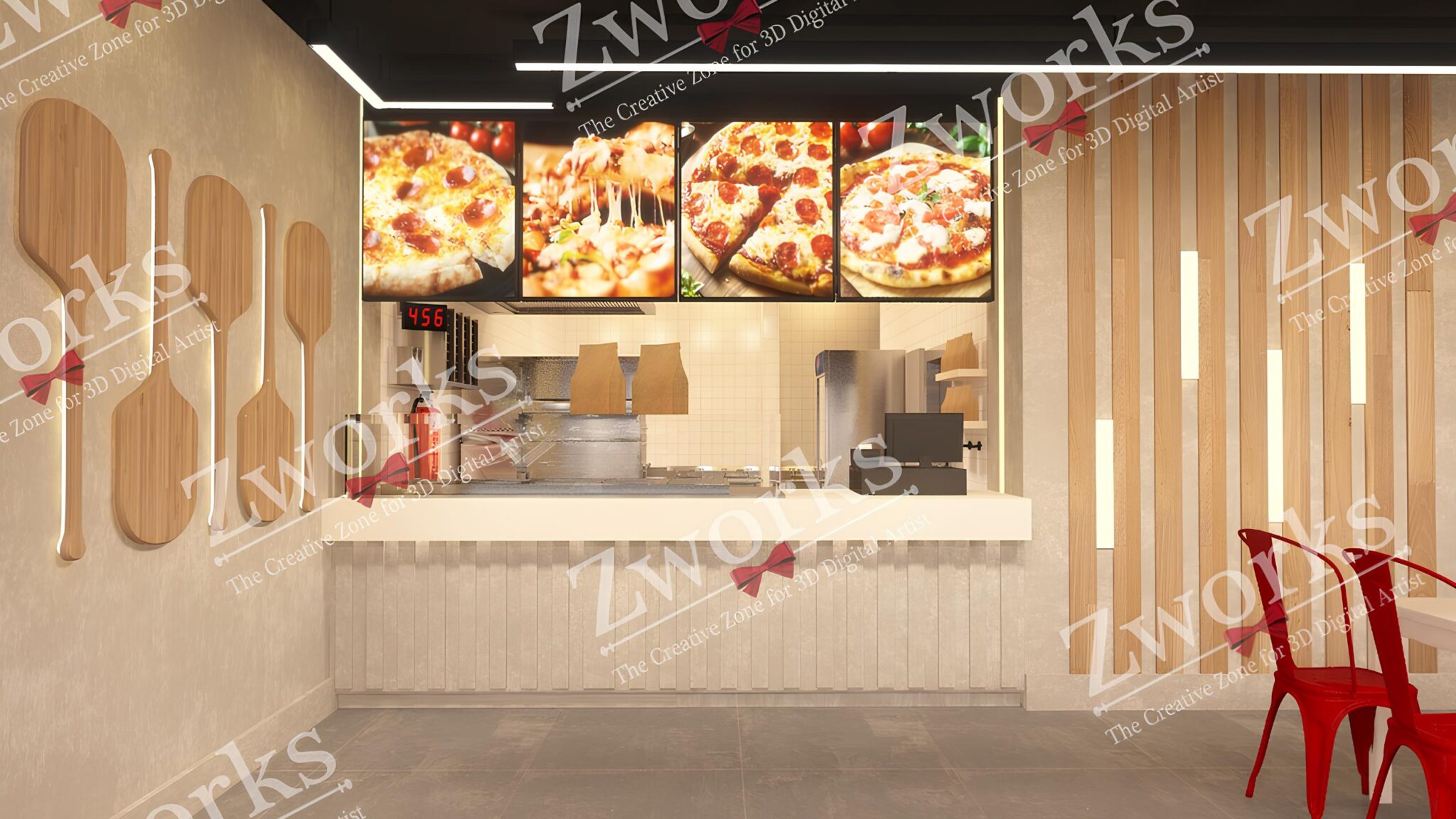 Dominos Pizza Restaurant Interior Design 3d model