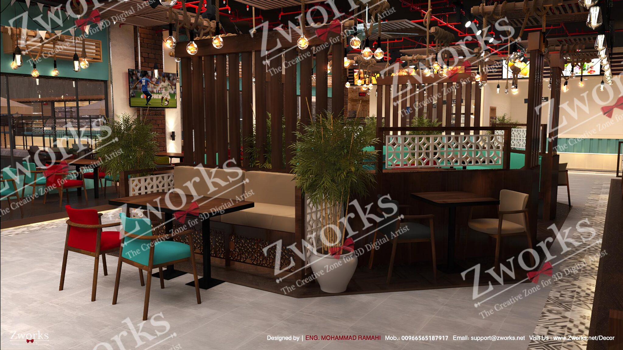 Modern Restaurant Interior Design 3D Model | Zworks 3D Models